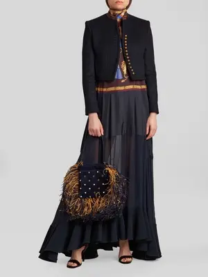 Etro Kalispera Small Feather-trim Suede Shoulder Bag