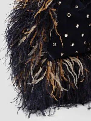 Etro Kalispera Small Feather-trim Suede Shoulder Bag