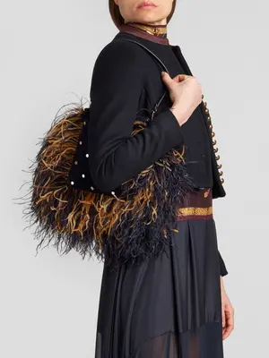 Etro Kalispera Small Feather-trim Suede Shoulder Bag