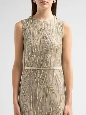 REEM ACRA After Midnight Embellished Sheer Cape Gown