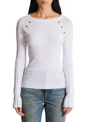 Balmain Buttoned-shoulder Boatneck Sweater