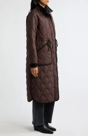 Bernardo Hooded Diamond Quilted Long Coat - Mole