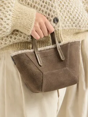 Brunello Cucinelli Duo Mini Top Handle Bag In Sparkling Textured Leather