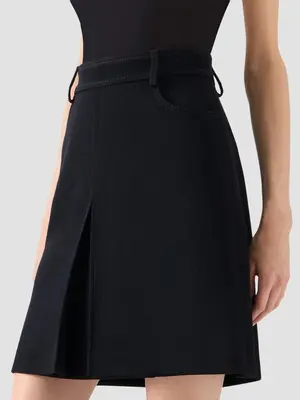 Akris Wool Tricotine Box-pleat A-line Skirt