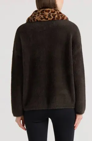 NVLT Eyelash Crop Coatigan With Faux Fur Collar - Espresso