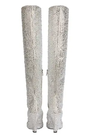 Balmain Wedge Thigh-high Satin Boots With Crystals