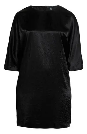 Eileen Fisher Crinkle Satin Dolman Sleeve Dress - Black