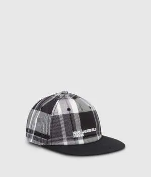 Karl Lagerfeld Plaid Flat Brim Cap - Black-check