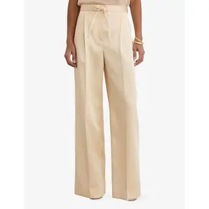 REISS Ellen Drawstring Wide-leg Stretch Satin Trousers - Cream