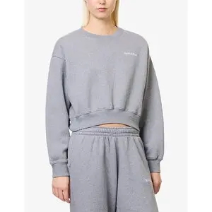 Sporty & Rich Serif Logo-embroidered Jersey Crewneck Jumper - Medium Heather Gray