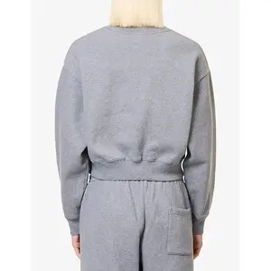 Sporty & Rich Serif Logo-embroidered Jersey Crewneck Jumper - Medium Heather Gray