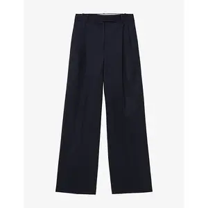 REISS Luna Wide-leg High-rise Wool-blend Trousers - Navy