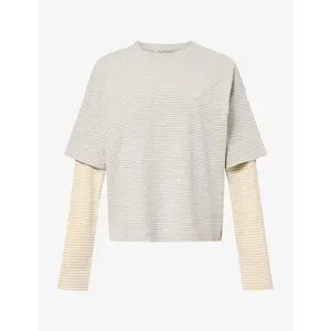 THE COUTURE CLUB Double Layer Stripe Long-sleeve Woven T-shirt - Grey