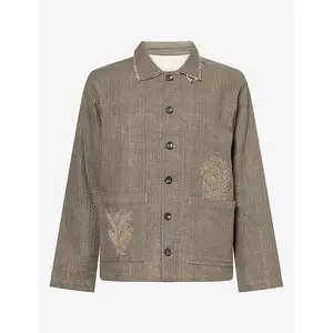 KARTIK RESEARCH Kantha Embroidered Cotton Jacket - Olive