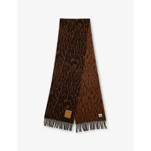 GANNI Leopard-print Wool Scarf - Rawhide