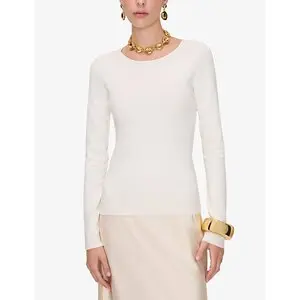 JOSEPH Nali Scoop-neck Long-sleeve Silk-blend Top