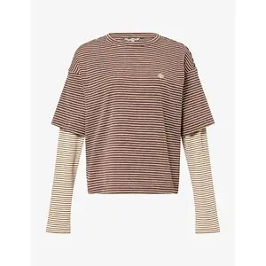 THE COUTURE CLUB Double Layer Stripe Long-sleeve Woven T-shirt