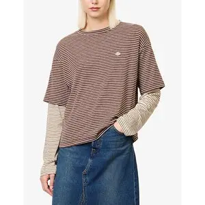 THE COUTURE CLUB Double Layer Stripe Long-sleeve Woven T-shirt