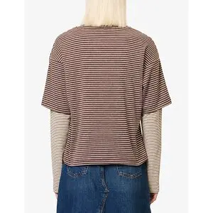 THE COUTURE CLUB Double Layer Stripe Long-sleeve Woven T-shirt