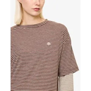 THE COUTURE CLUB Double Layer Stripe Long-sleeve Woven T-shirt