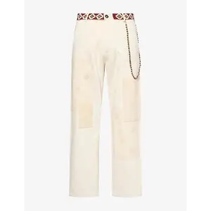 KARTIK RESEARCH Patchwork Embroidered Denim Jeans - Ecru/maroon/olive