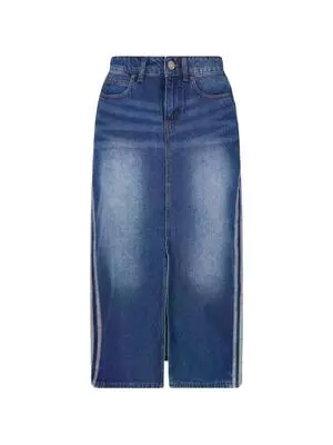 Adidas 3-stripes Slit Denim Maxi Skirt - Blue