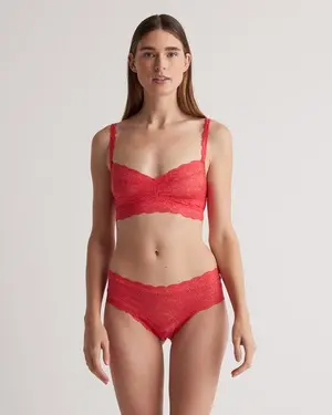 Quince Stretch Lace Sweetheart Bralette - Black/ruby