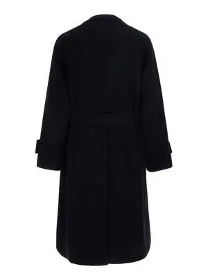 Tagliatore Black Double-breasted Coat With Raised Collar With Buttons And Brooch On The Front In Wool For