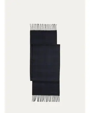 Ralph Lauren Purple Label Tonal Plaid Cashmere Fringe Scarf - Navy