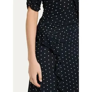 Sea Jeanne Polka Dot Ruched Ruffle Short-sleeve Midi Dress