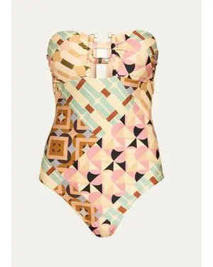 Zimmermann Fairlight Enamel One-piece Swimsuit - Geo Patchwork