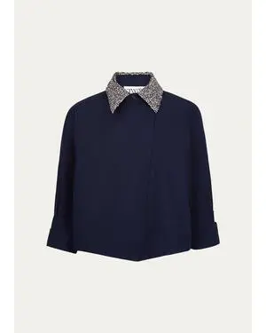TWP New Chapter Crystal-collar Cotton Shirt - Midnight