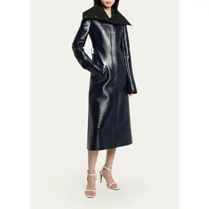 COURREGES High-collar Shiny Vinyl Long Trench Coat
