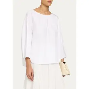Lafayette 148 New York Blouson-sleeve Cotton Poplin Blouse