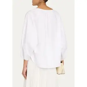 Lafayette 148 New York Blouson-sleeve Cotton Poplin Blouse