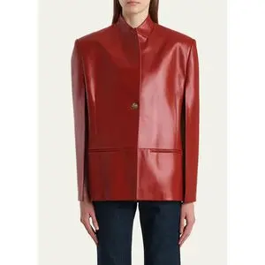 Khaite Dolso Single-breasted Leather Cape Jacket