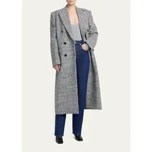 Stella McCartney Double-breasted Check Boucle Long Coat