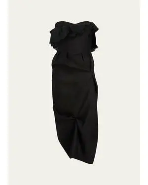 Khaite Salm Pleated Strapless Midi Dress - Black
