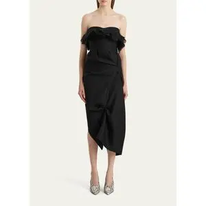 Khaite Salm Pleated Strapless Midi Dress