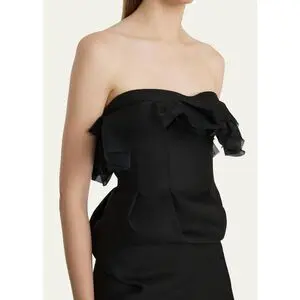 Khaite Salm Pleated Strapless Midi Dress