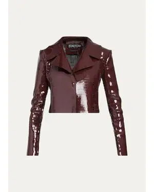 TOM FORD Perforated Patent Leather Crop Double-breasted Jacket - Maroon