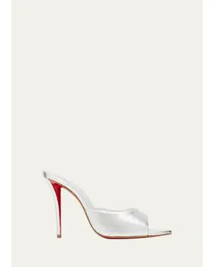 CHRISTIAN LOUBOUTIN 100mm Miss Z Metallic Leather Mule Sandals - Silver