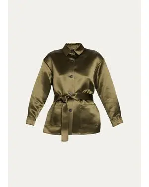 Attersee The Studio Belted Satin Jacket - Bayleaf