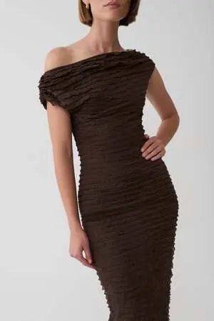 Meshki Nara Frilled Midi Dress - Brown