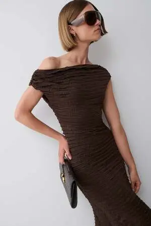 Meshki Nara Frilled Midi Dress - Brown