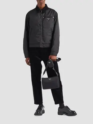 Prada Re-nylon And Saffiano Leather Shoulder Bag - Black
