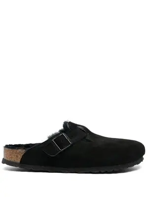 BIRKENSTOCK Boston Shearling Suede Slippers - Black