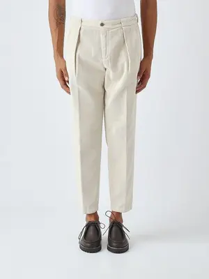 BRIGLIA 1949 Slim Fit Pleated Corduroy Chino Trousers - Ice