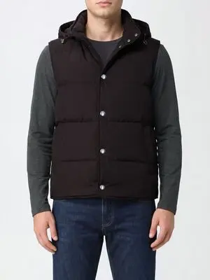 Eleventy Quilted Gilet In A Wool Blend With A Padded Hood And High Neck - Wine