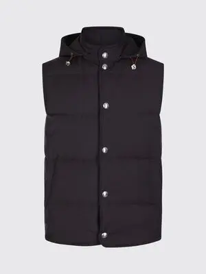 Eleventy Quilted Gilet In A Wool Blend With A Padded Hood And High Neck - Wine